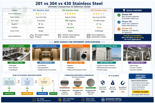 Stainless Steel 201 vs 304 vs 430: Differences, Uses & Best Choice ...